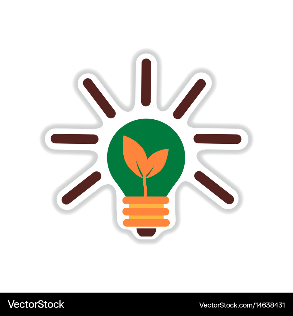 Paper sticker on white background eco light bulb Vector Image