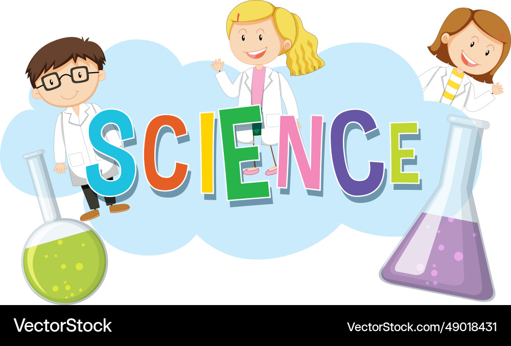 Science logo banner with cartoon scientists Vector Image