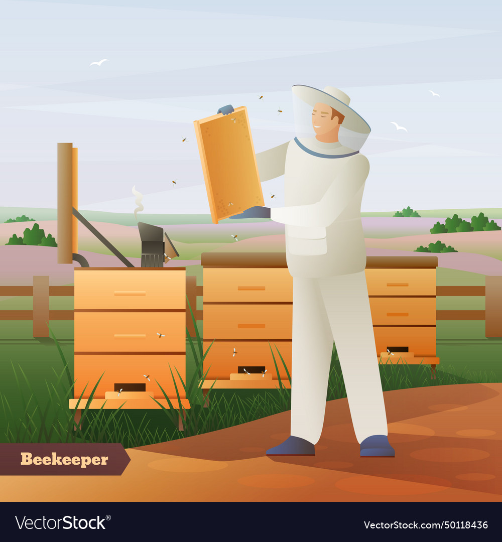 Beekeeper flat composition Royalty Free Vector Image