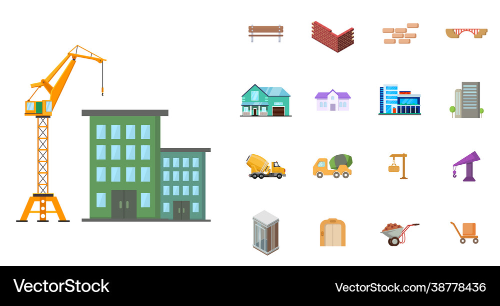 Building clipart set with house excavator Vector Image