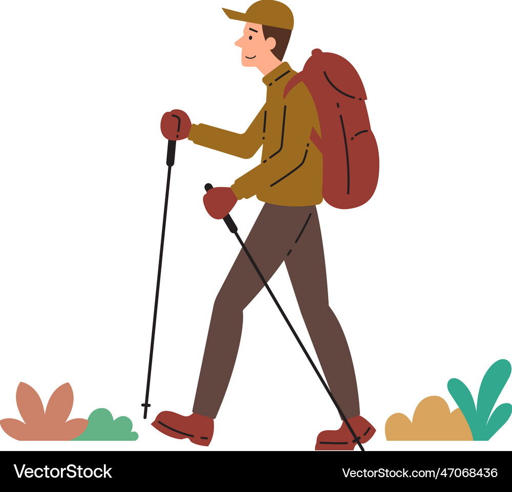 Drawing of man hiking Royalty Free Vector Image