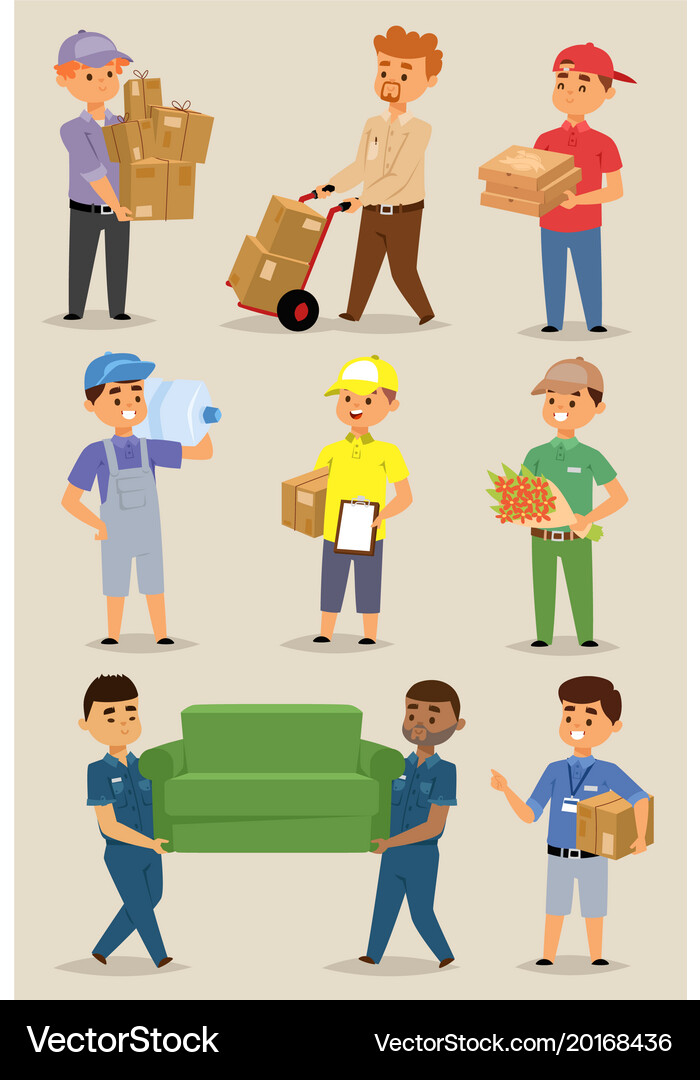 Happy young couple flat people moving Royalty Free Vector