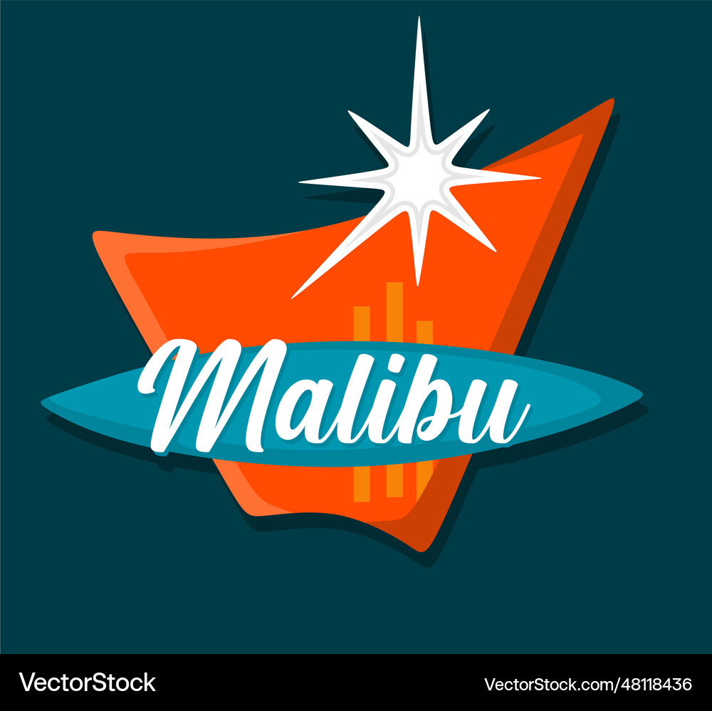 Malibu california with blue background Royalty Free Vector