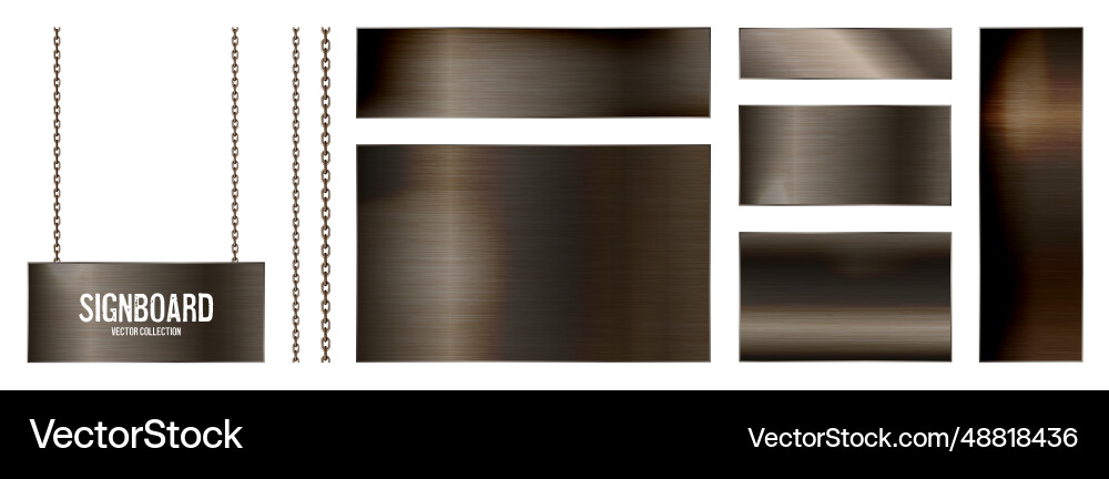 Metal banners hanging on a chain realistic shiny Vector Image