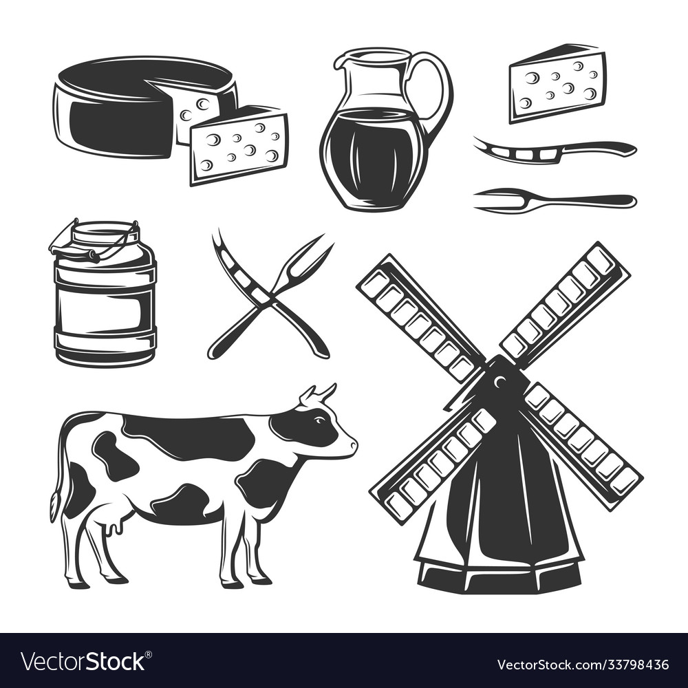 Set cheese elements for design Royalty Free Vector Image