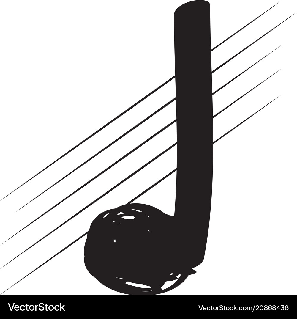 Sketch of a quarter note on pentagram Royalty Free Vector