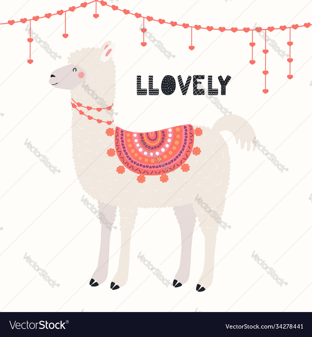 Cute llama valentines day card Royalty Free Vector Image