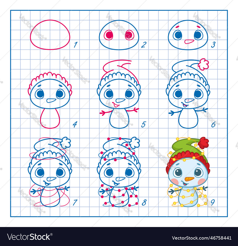 How to draw christmas snowman with garland Vector Image