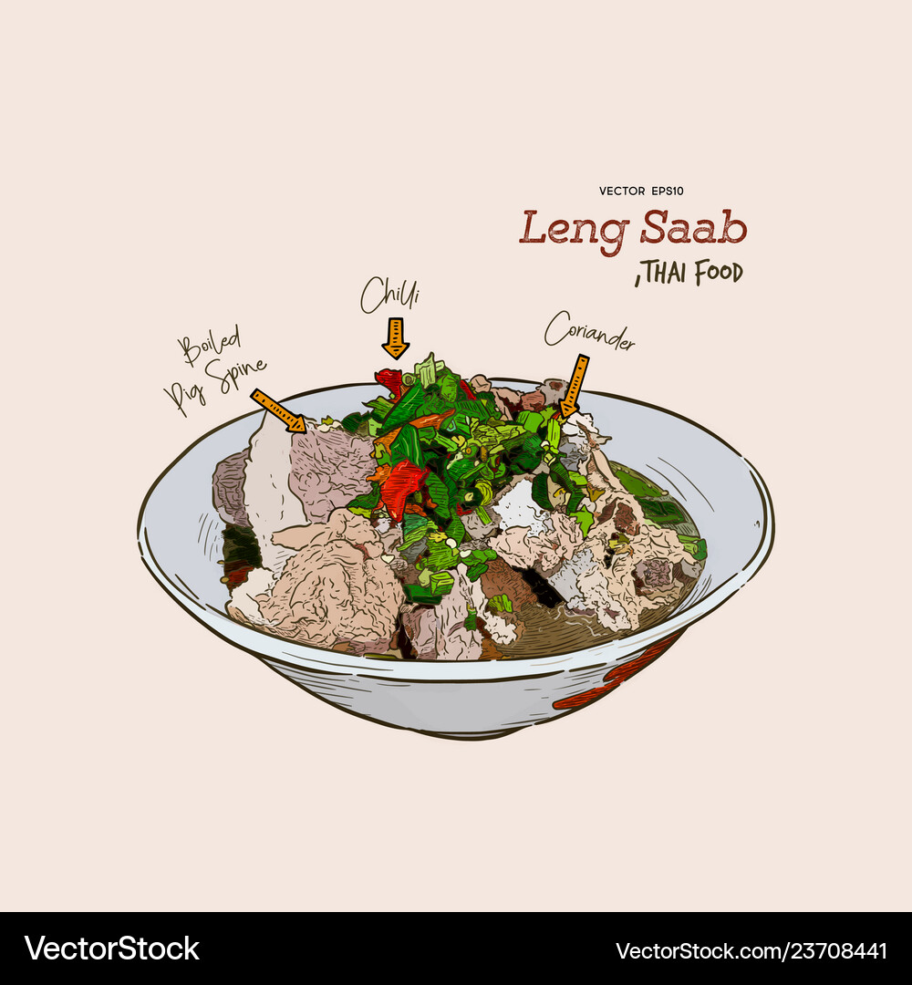 Leng saab thai food hand draw sketch Royalty Free Vector