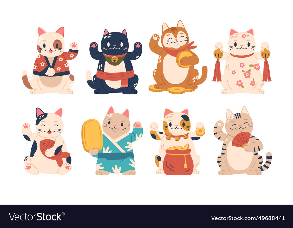 Maneki neko japanese lucky cats flaunts raised Vector Image