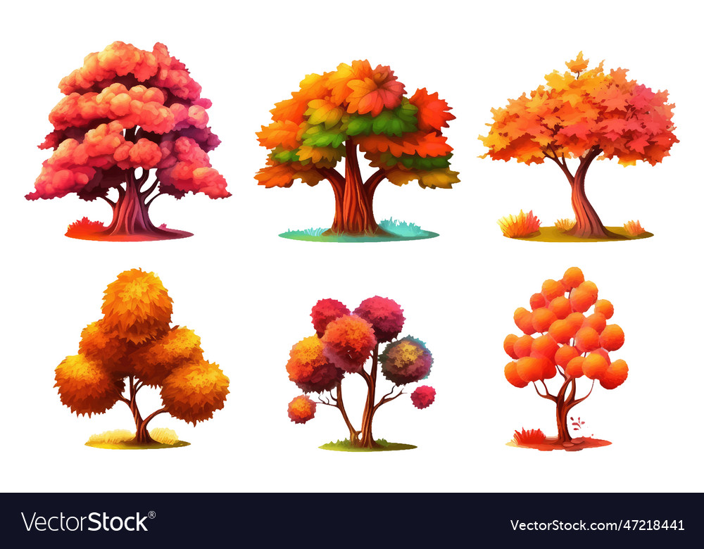 Set of colorful autumn tree Royalty Free Vector Image