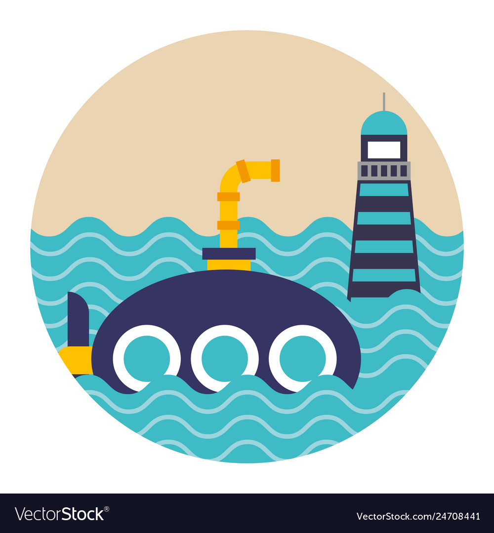 Submarine and lighthouse maritime transport Vector Image