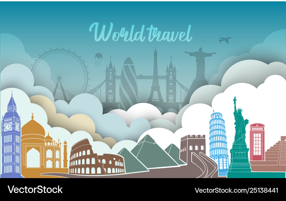 Travel journey famous monuments world Royalty Free Vector