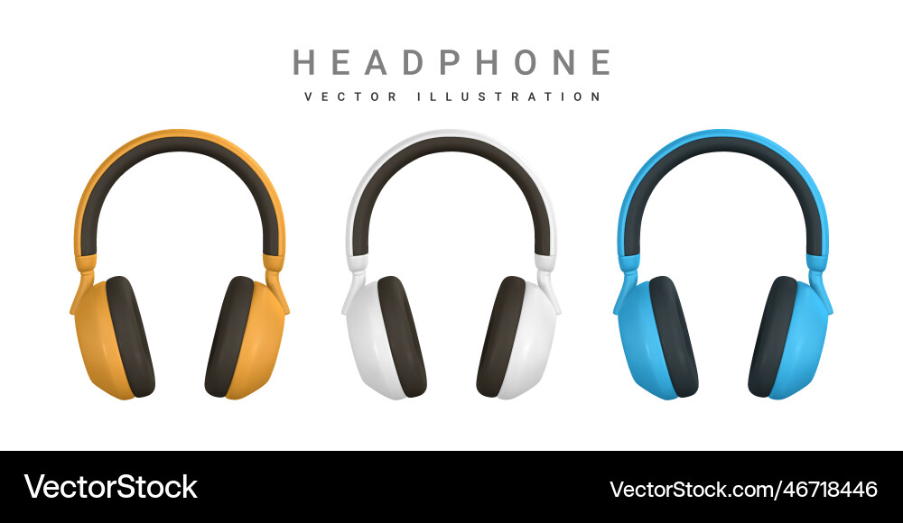 3d realistic colour headphone in plastic cartoon Vector Image