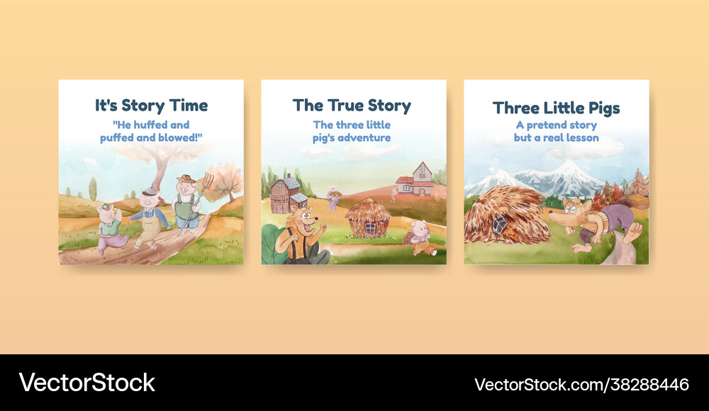 Banner template with cute three little pigs Vector Image