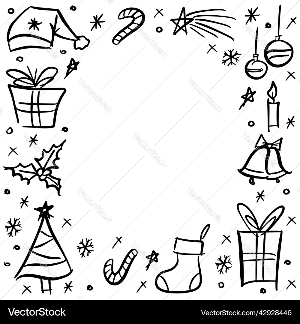 Christmas doodle sketchy elements blank frame Vector Image
