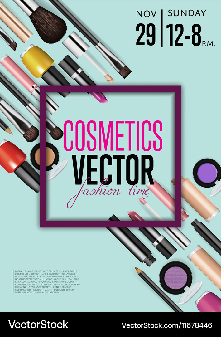 Cosmetics promo poster with date and time Vector Image