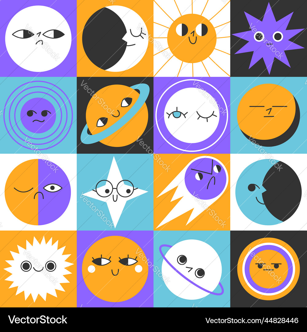 Funny planets with different emotions Royalty Free Vector