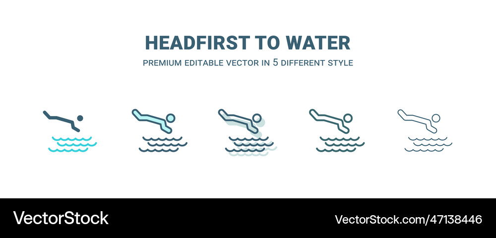 Headfirst to water icon in 5 different style Vector Image