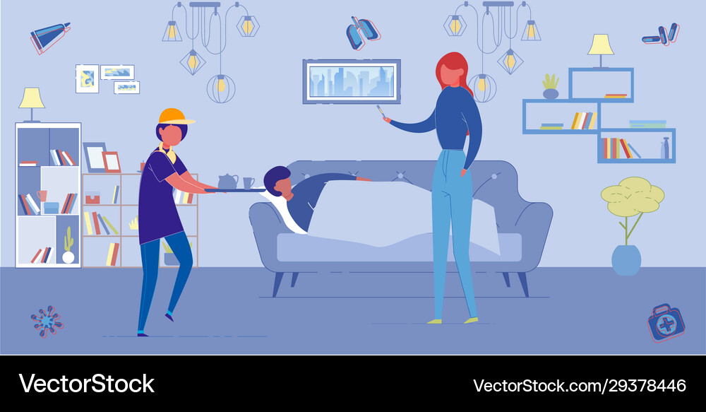 Ill man laying and suffering from flu or cold Vector Image