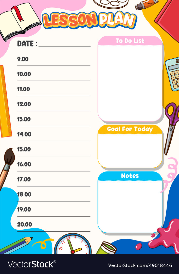 Printable daily lesson plan template with time Vector Image