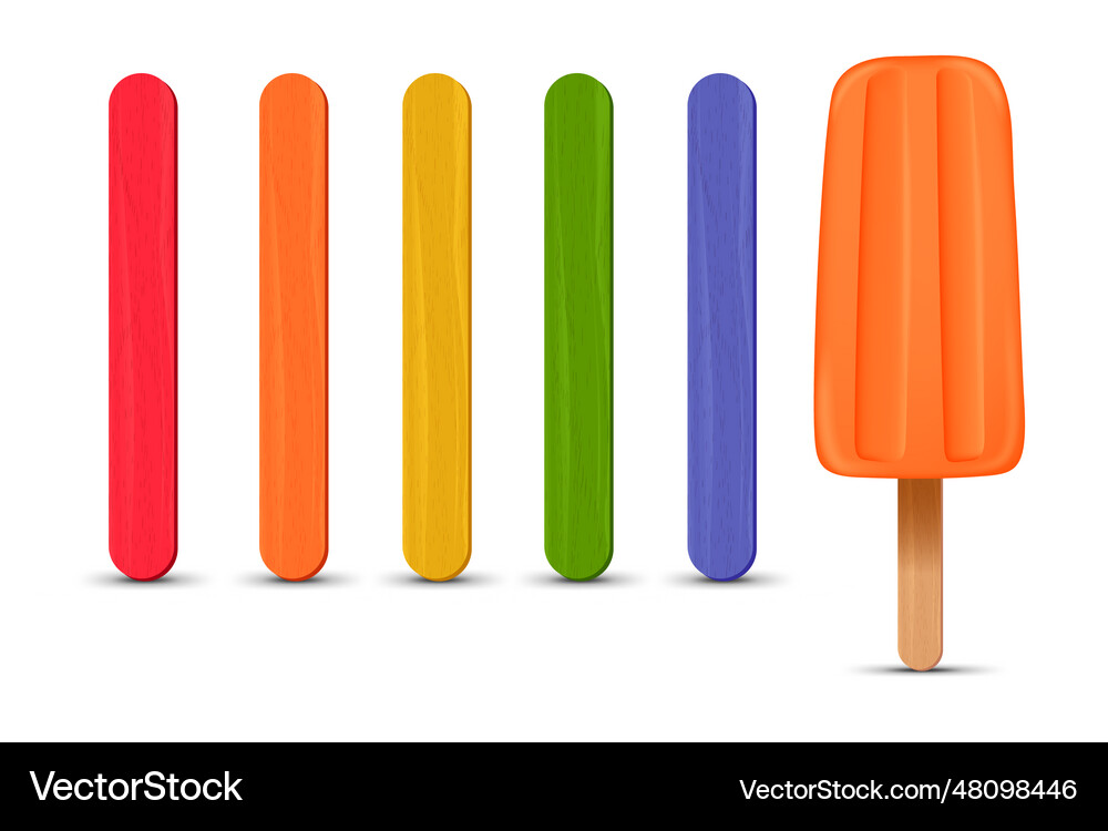 Set of realistic popsicle sticks orange Royalty Free Vector