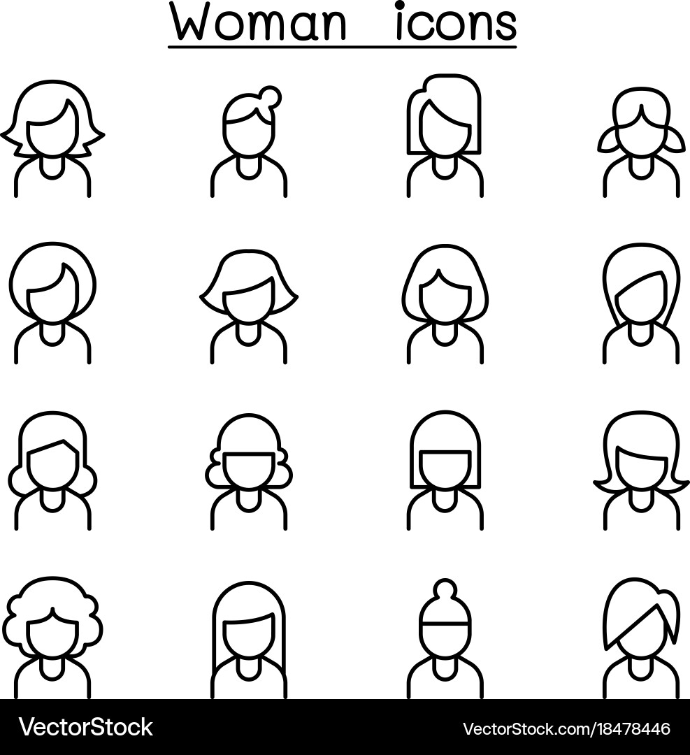 Woman icon set in thin line style Royalty Free Vector Image