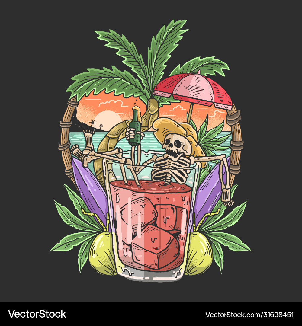 A skeleton relaxing on tropical beach summer Vector Image