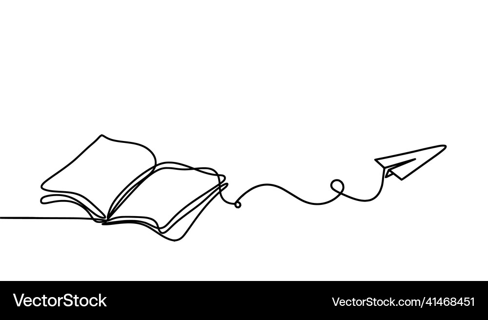 Abstract book with paper plane as line drawing Vector Image