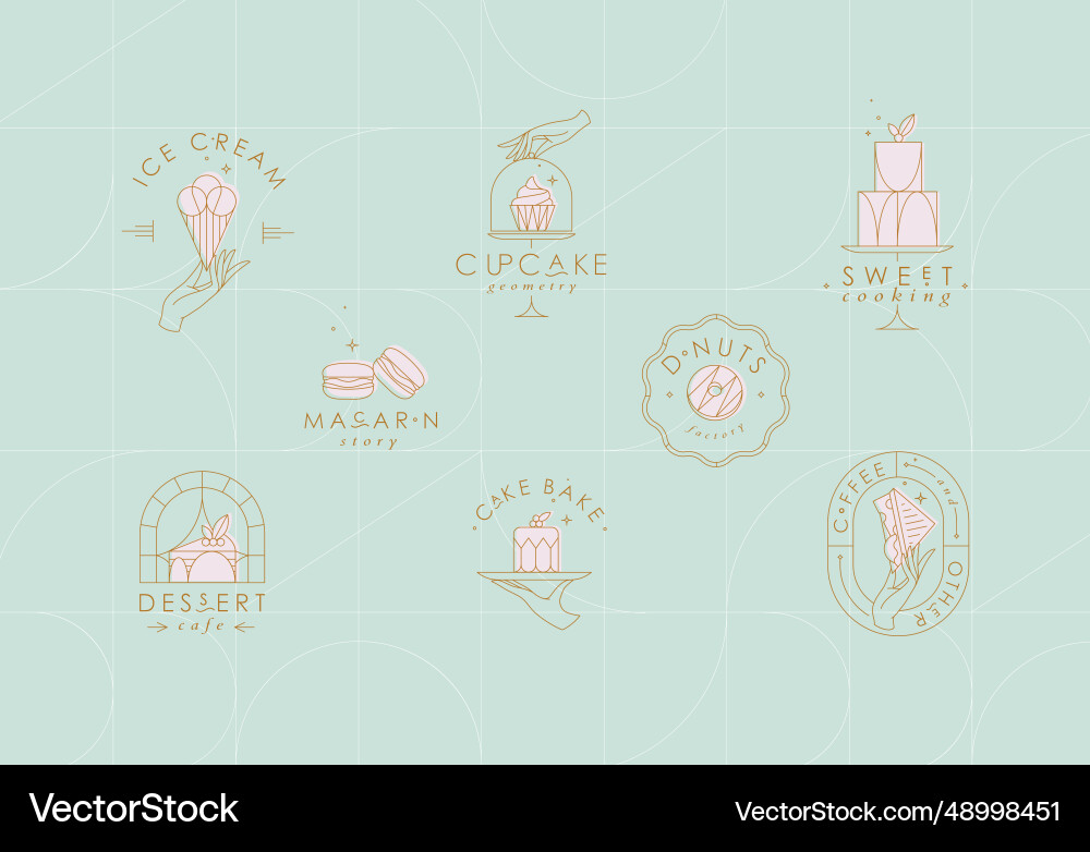Bakery dessert labels art deco turquoise Vector Image