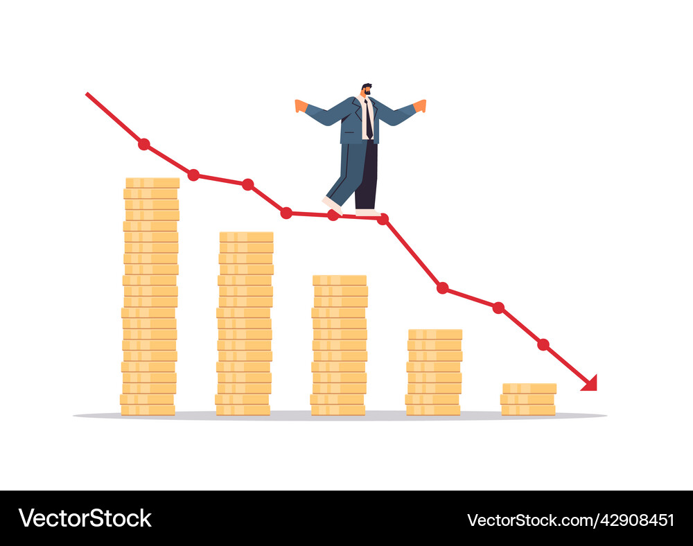 Businessman standing on downward red arrow Vector Image
