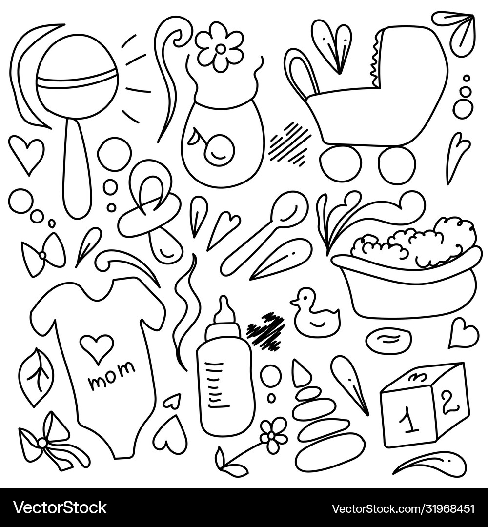 Cute doodle baby set outline whit different Vector Image