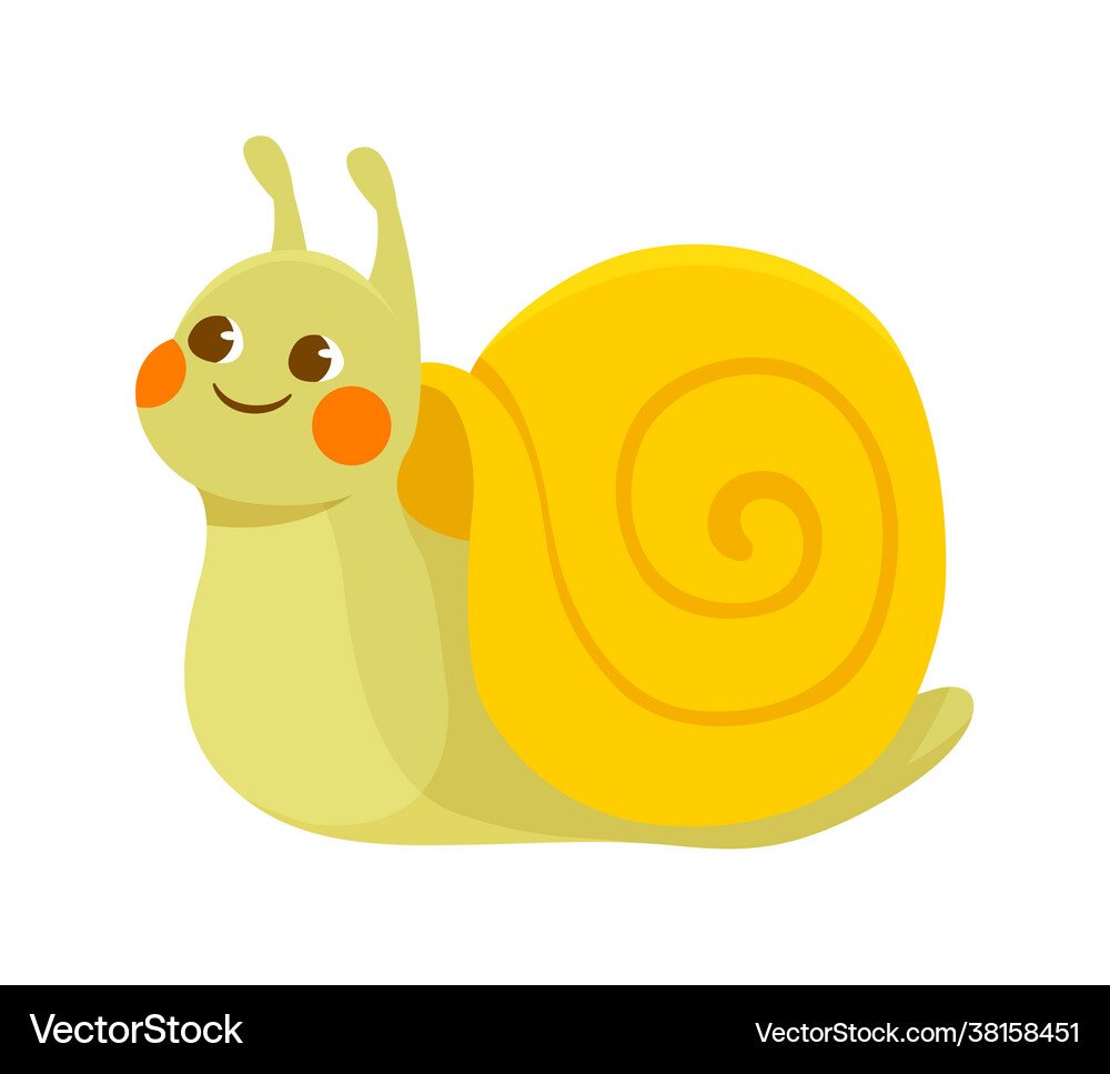 Cute yellow smiling snail on white background Vector Image