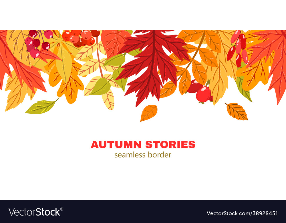 Fall leaves seamless border hand drawn Royalty Free Vector