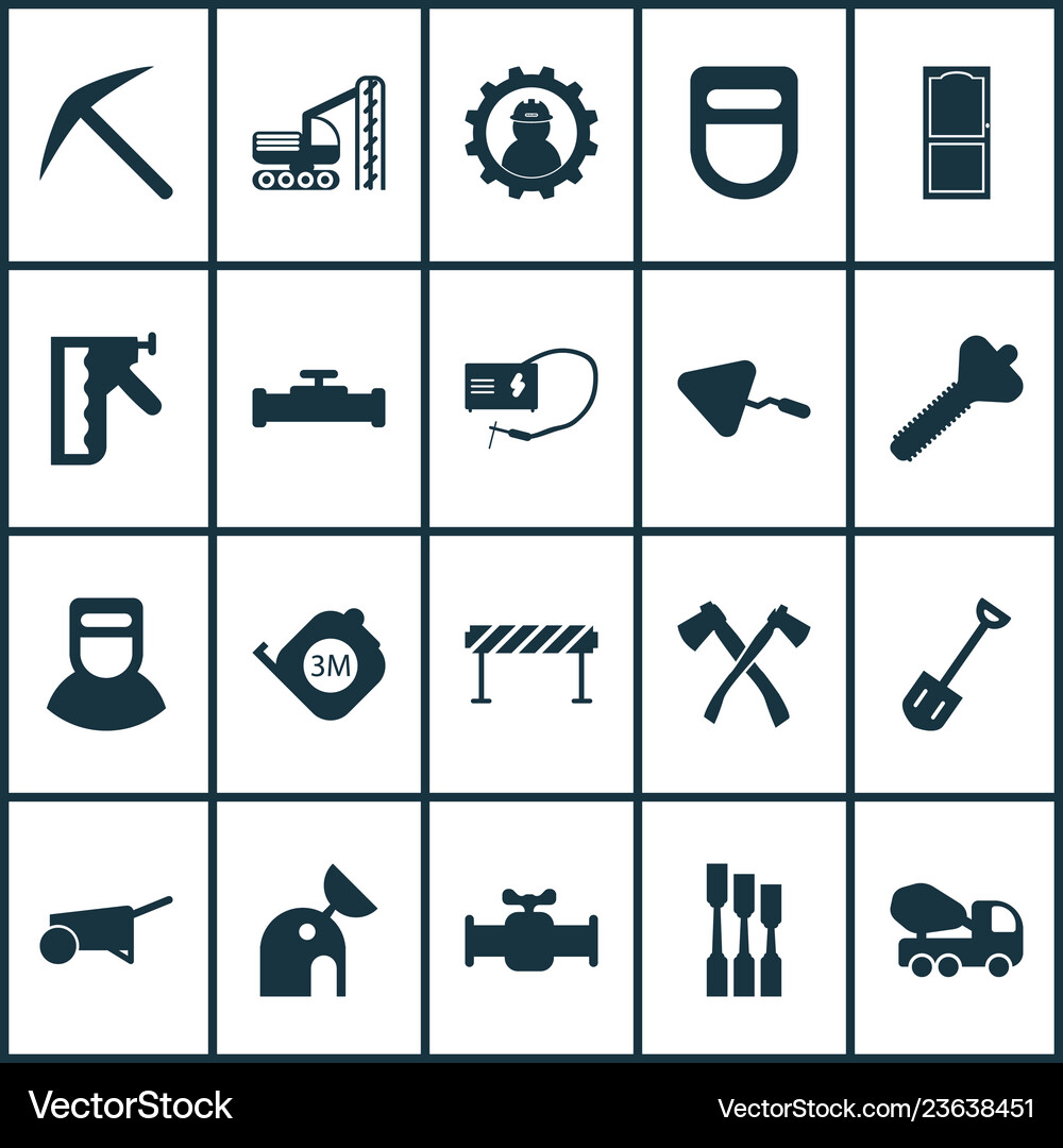 Industry icons set with trowel pipeline Royalty Free Vector
