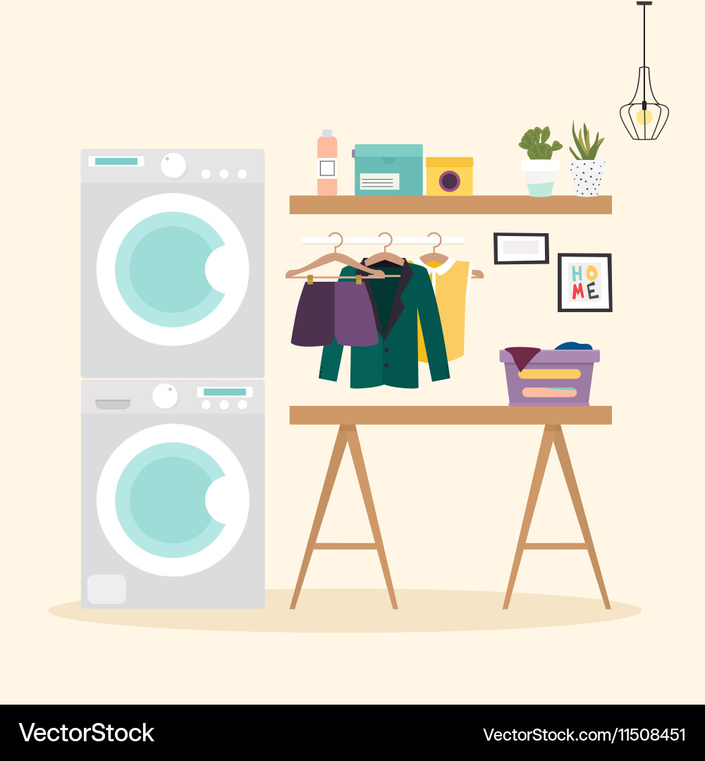 Laundry room with facilities for washing wash Vector Image