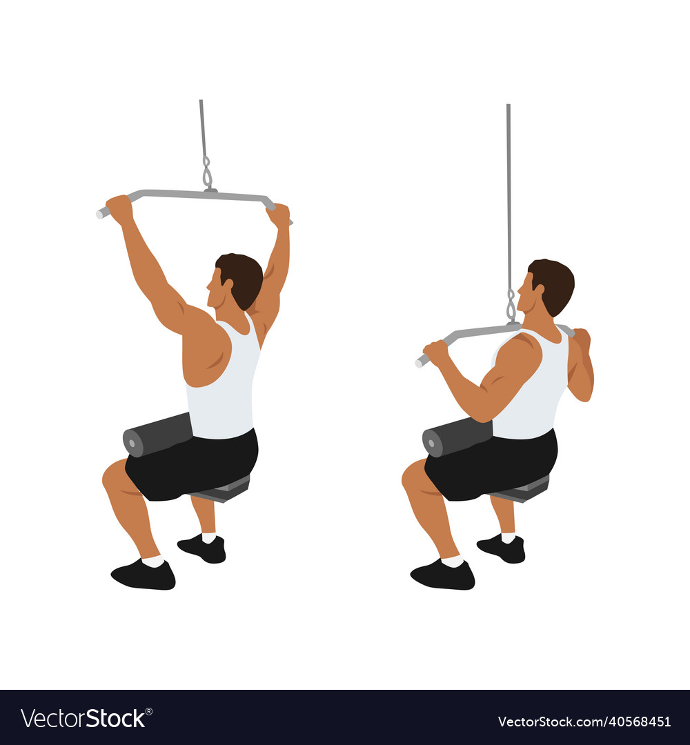Man doing seated lat pulldowns flat Royalty Free Vector