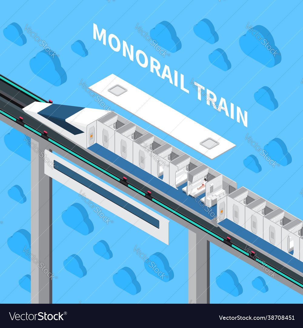 Monorail train isometric composition Royalty Free Vector