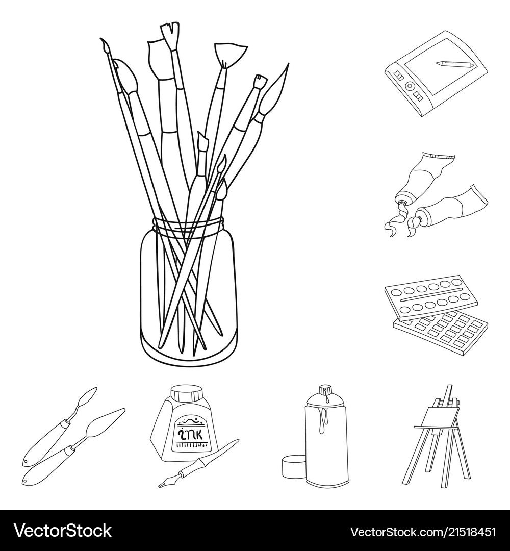 Painter and drawing outline icons in set Vector Image
