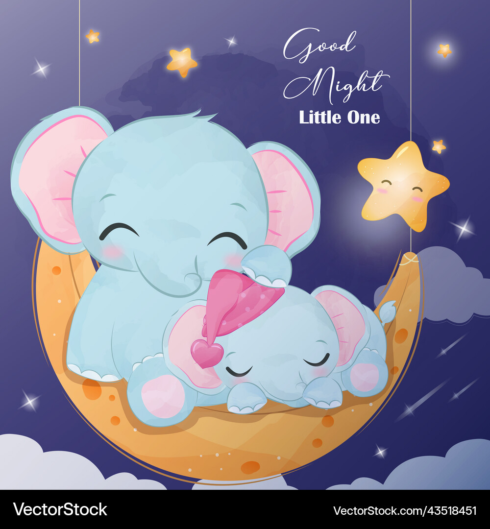 Starry night elephant in watercolor Royalty Free Vector