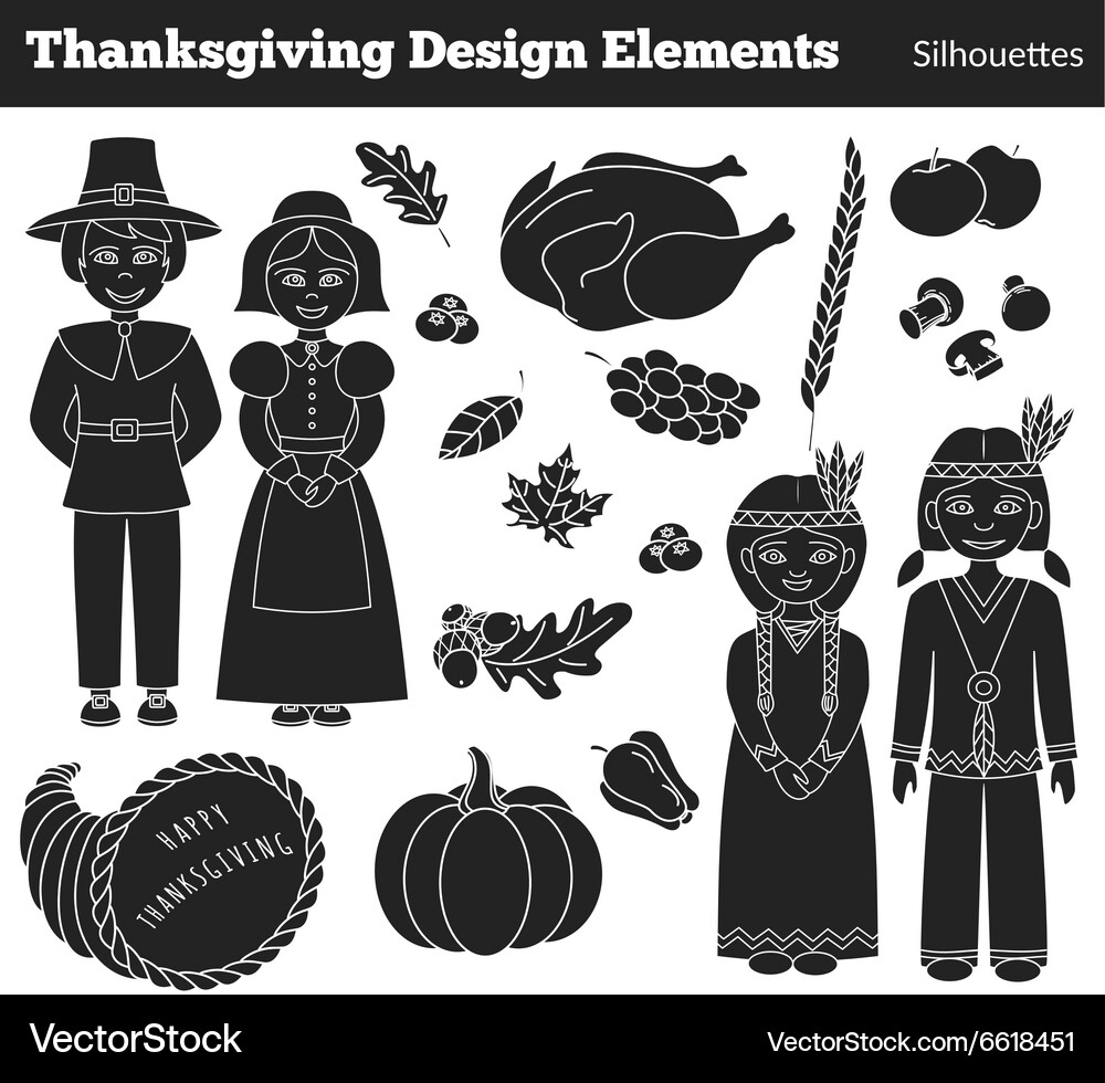 Thanksgiving Silhouette Collection Royalty Free Vector Image