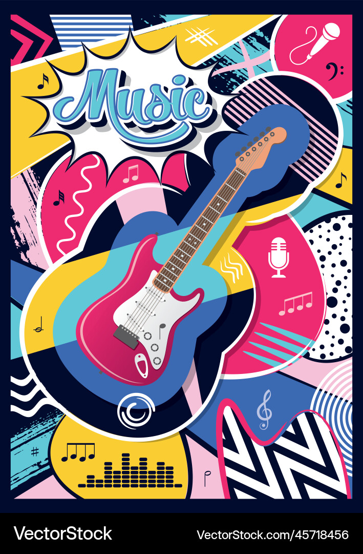 Abstract music poster design template with guitar Vector Image