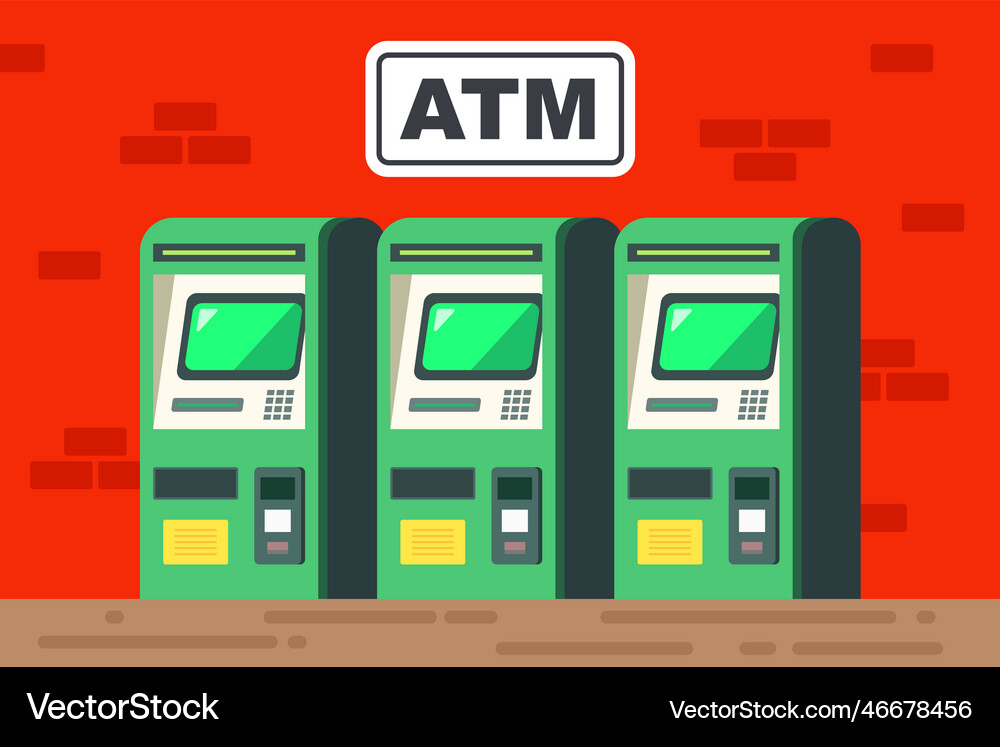 Green atm with cash withdrawal screen Royalty Free Vector