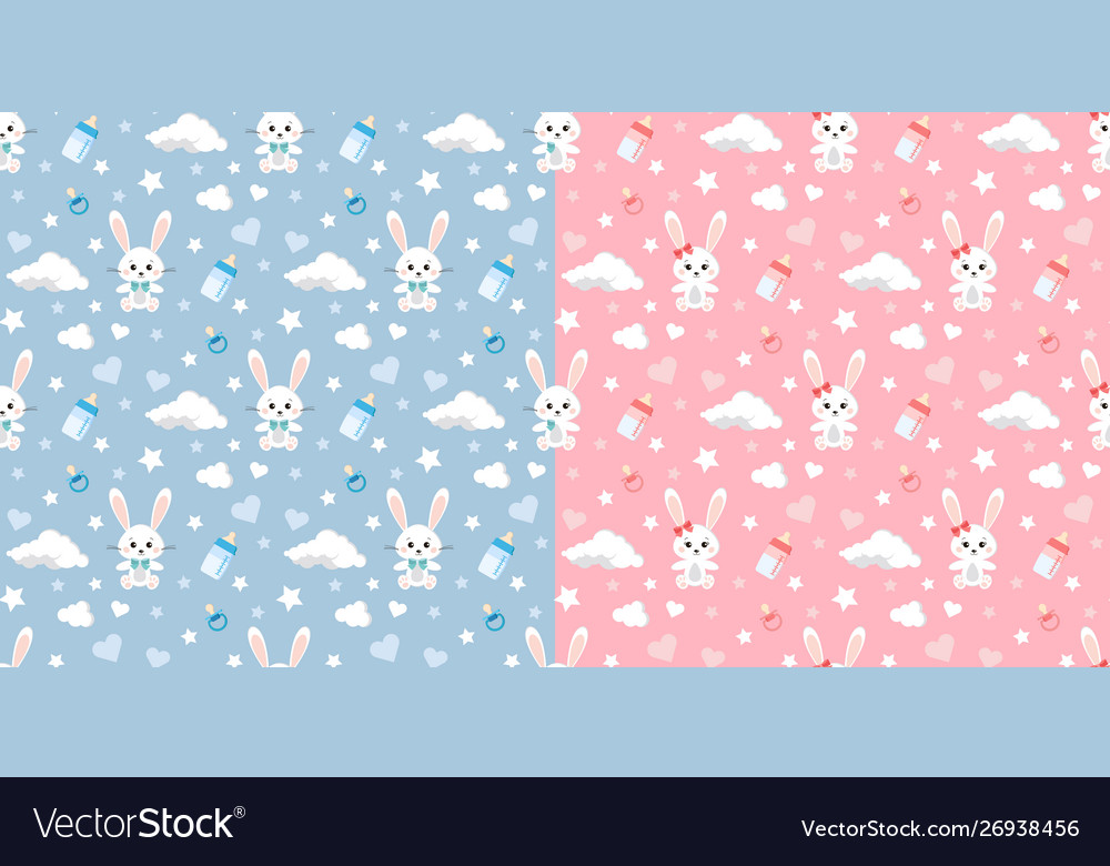 Seamless pattern set with rabbit clouds Royalty Free Vector