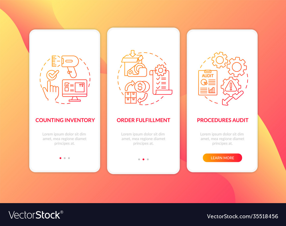 Warehouse Procedures Red Onboarding Mobile App Vector Image