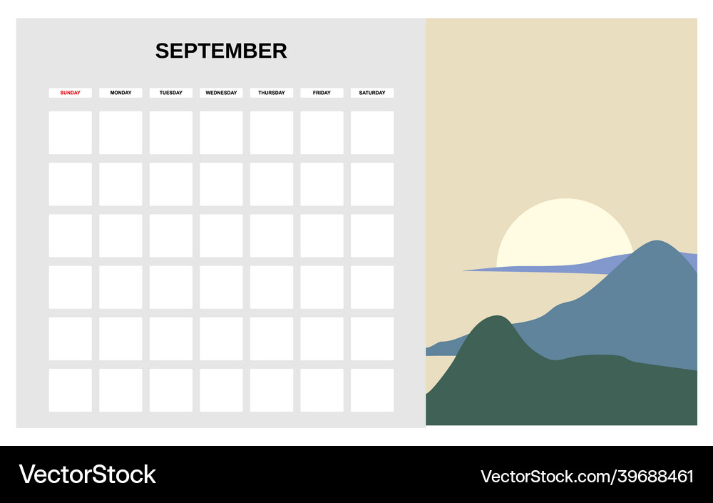 Calendar planner september autumn month minimal Vector Image