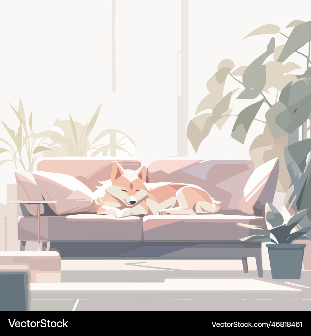Cute dog having a nap on soft couch in bright Vector Image