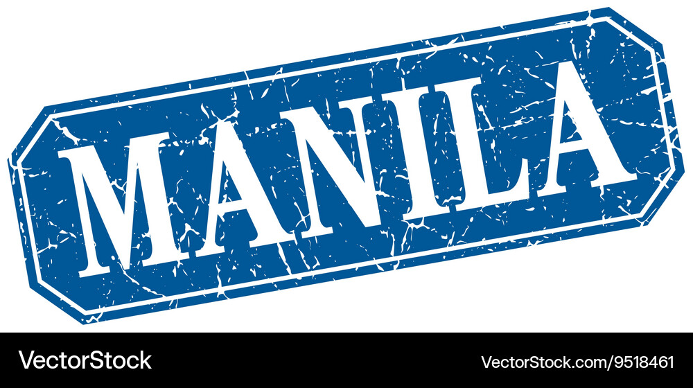 Manila blue square grunge retro style sign Vector Image