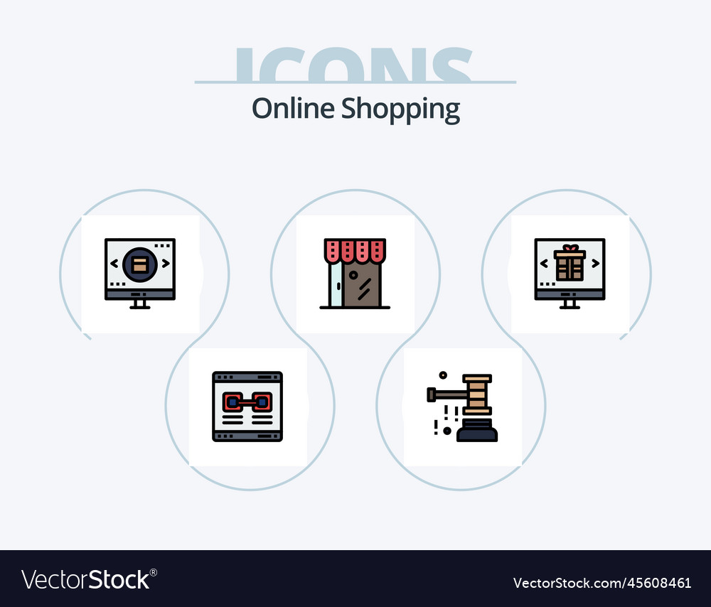 Online shopping line filled icon pack 5 icon Vector Image