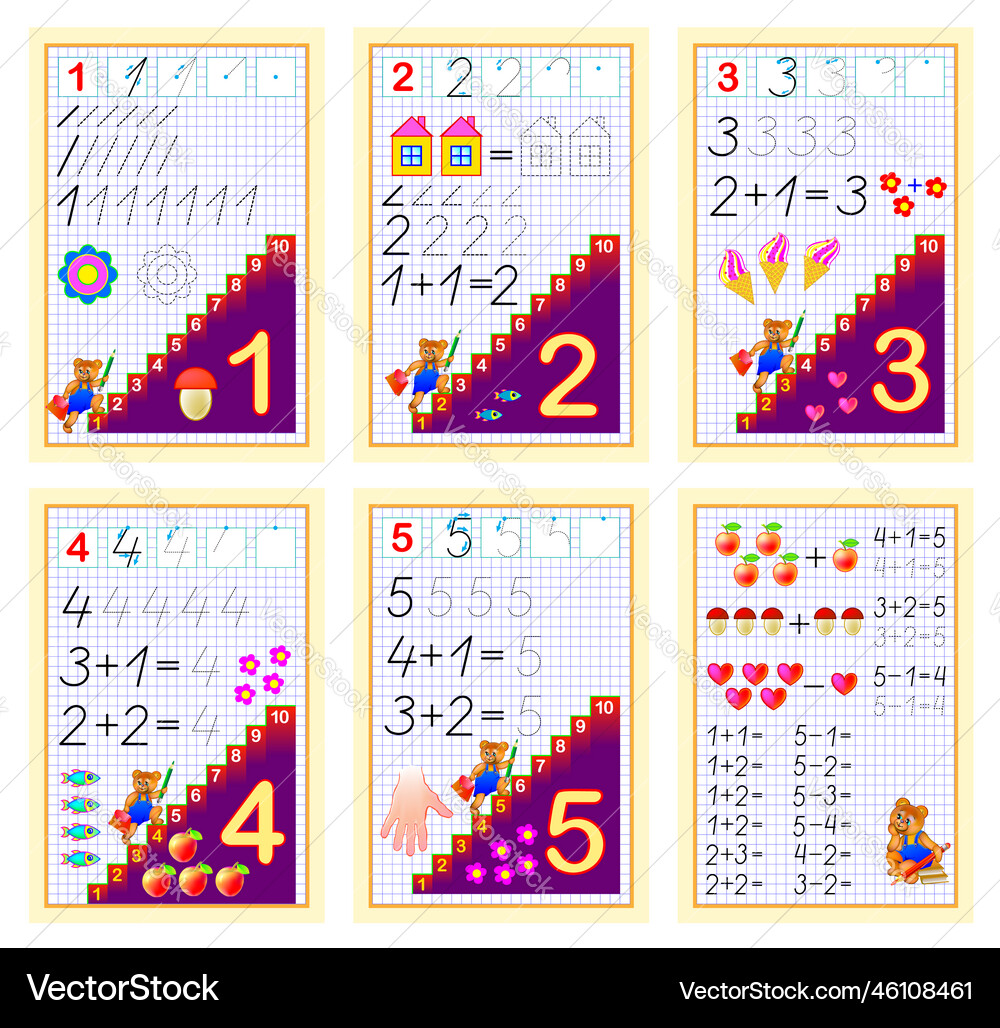 Set of educational pages on square paper Vector Image